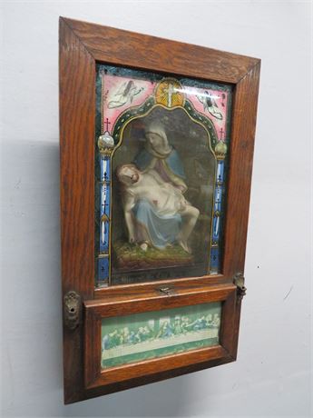 Transitional Design Online Auctions - Antique Last Rites Oak Shadow Box ...