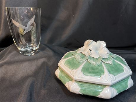 Transitional Design Online Auctions - Porcelain Server / Crystal Vase