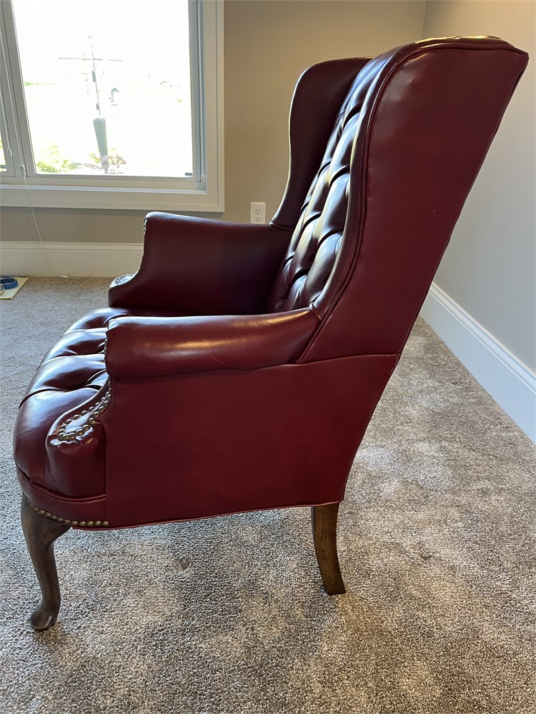 Transitional Design Online Auctions - Red Leather Wing Back Chair