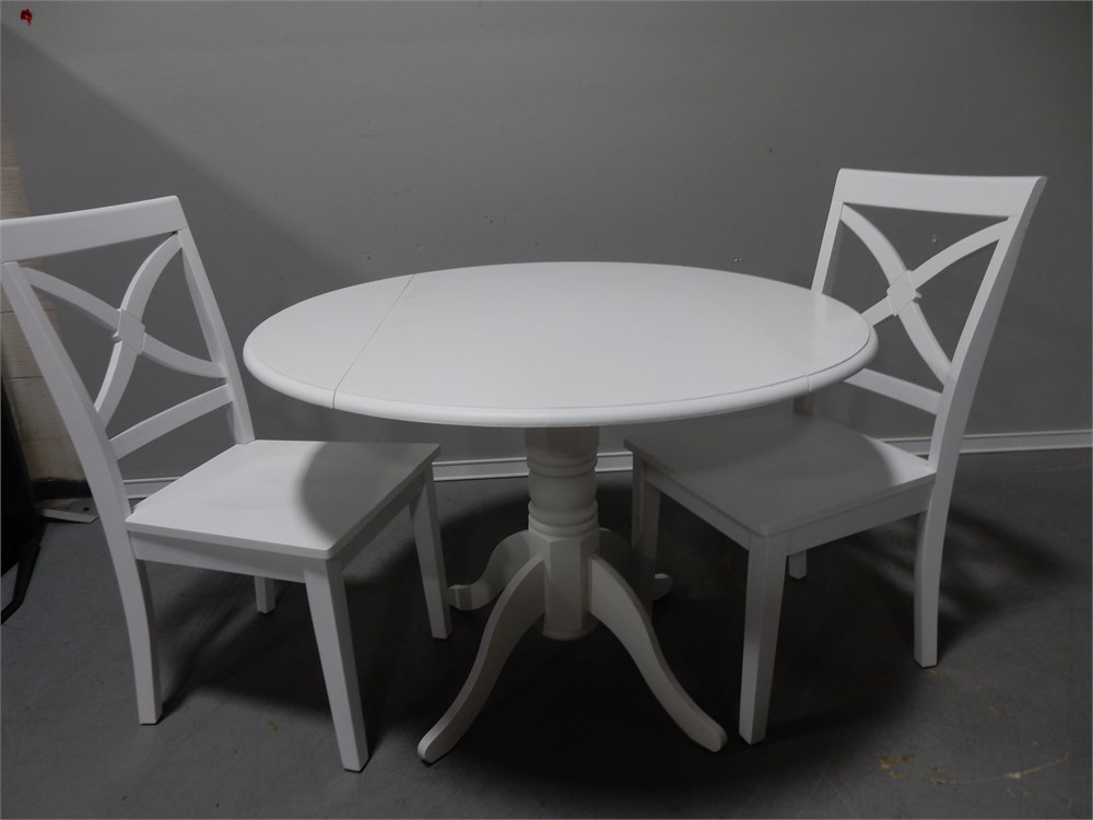Transitional Design Online Auctions - White Drop Leaf Table / Chairs