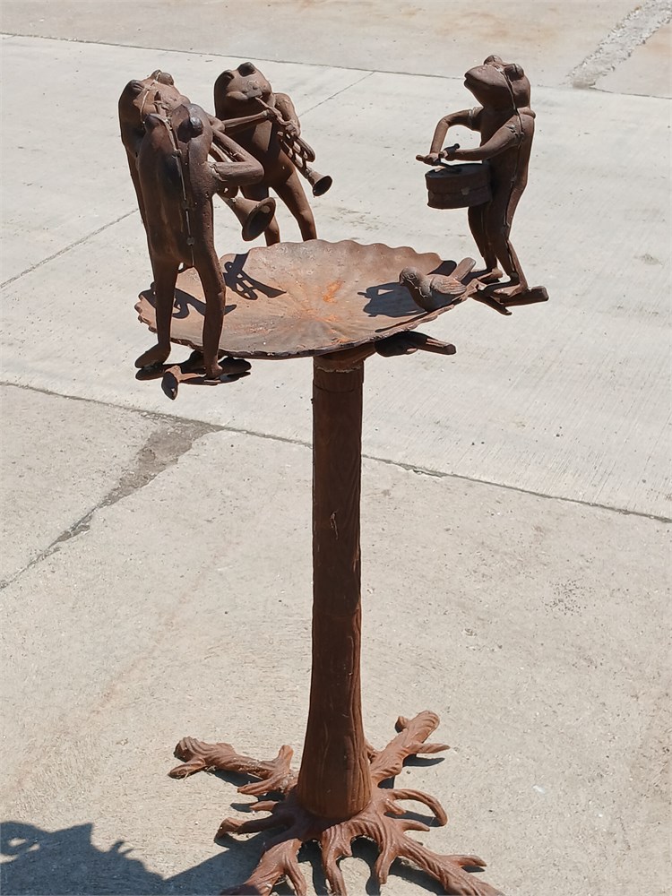 Transitional Design Online Auctions - Cast Iron Frog Band Birdbath