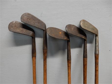 Transitional Design Online Auctions - Antique Hickory Golf Clubs Set / 5