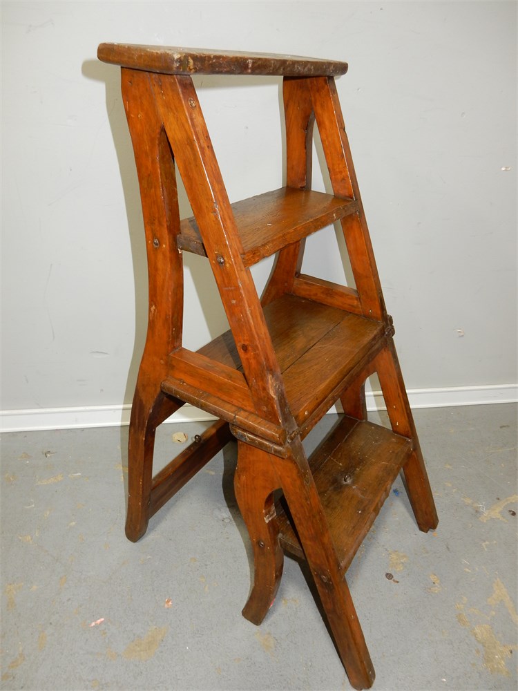 Transitional Design Online Auctions - American Oak Metamorphic Library Step / Chair / Stool