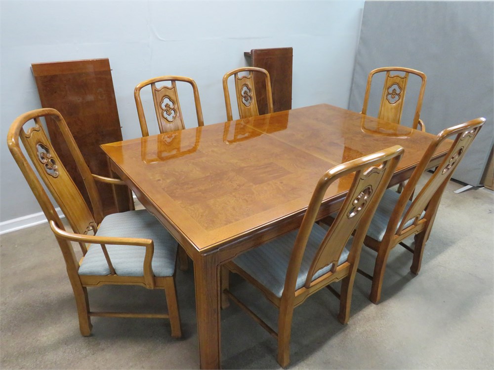 Transitional Design Online Auctions - Asian Style Burled Cherry Dining Set
