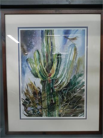 Transitional Design Online Auctions - Signed R. Fleming 'Cactus Wren on ...