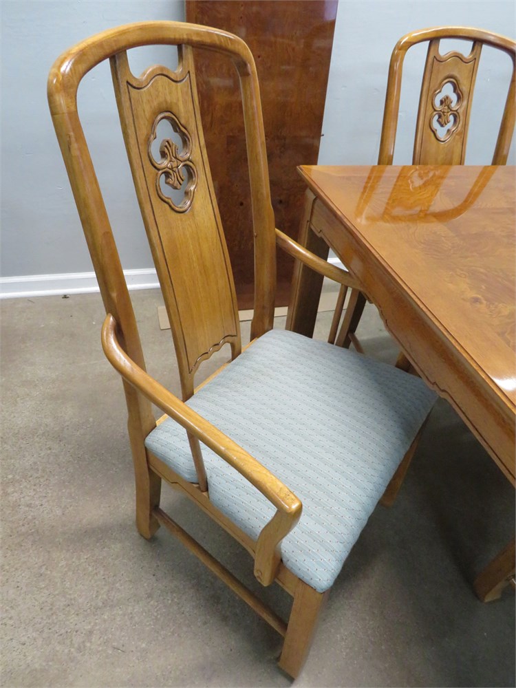 Transitional Design Online Auctions - Asian Style Burled Cherry Dining Set