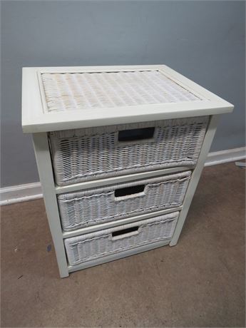 Transitional Design Online Auctions - White Wicker 3-Drawer Storage Stand