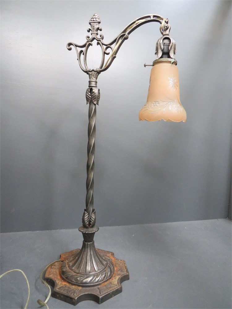 Transitional Design Online Auctions - Art Nouveau Cast Iron Bridge Arm Lamp