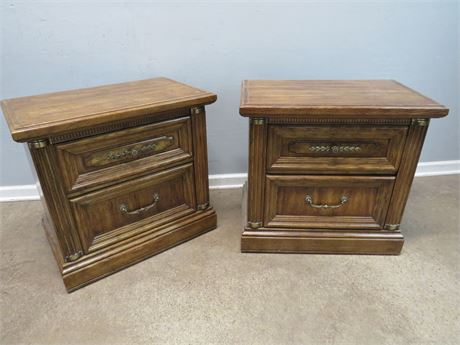 Transitional Design Online Auctions - Empire Tudor Style Oak Nightstands