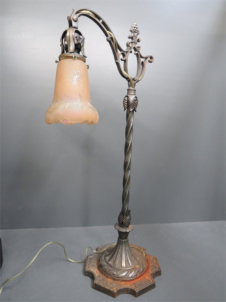 Transitional Design Online Auctions - Art Nouveau Cast Iron Bridge Arm Lamp