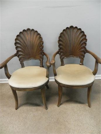 Transitional Design Online Auctions - Antique Wood Carved Seashell Chairs