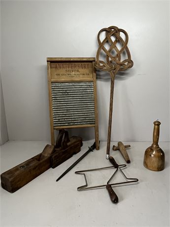 Transitional Design Online Auctions - Antique Rug Beater/ Wash Board ...