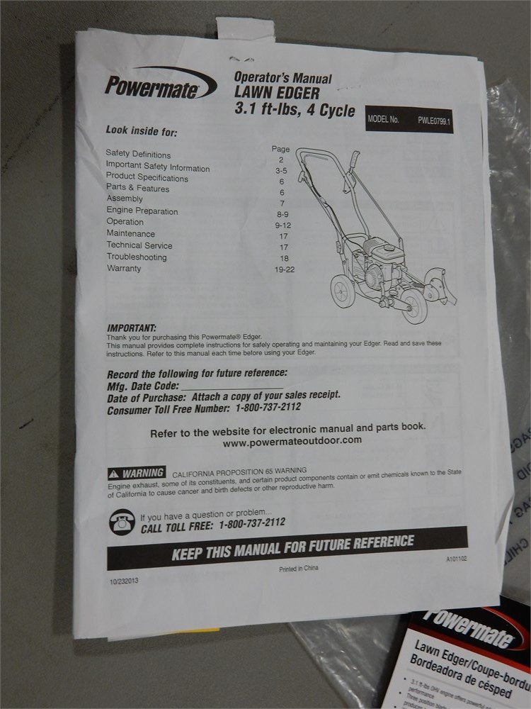 Transitional Design Online Auctions - Lawn Edger / Powermate / 4 Cycle