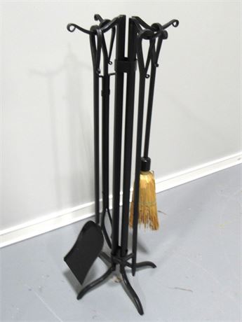 Transitional Design Online Auctions - 4 Piece Wrought Iron Fireplace Set