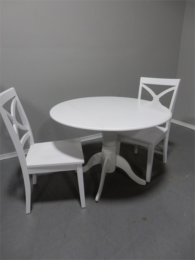 Transitional Design Online Auctions - White Drop Leaf Table / Chairs