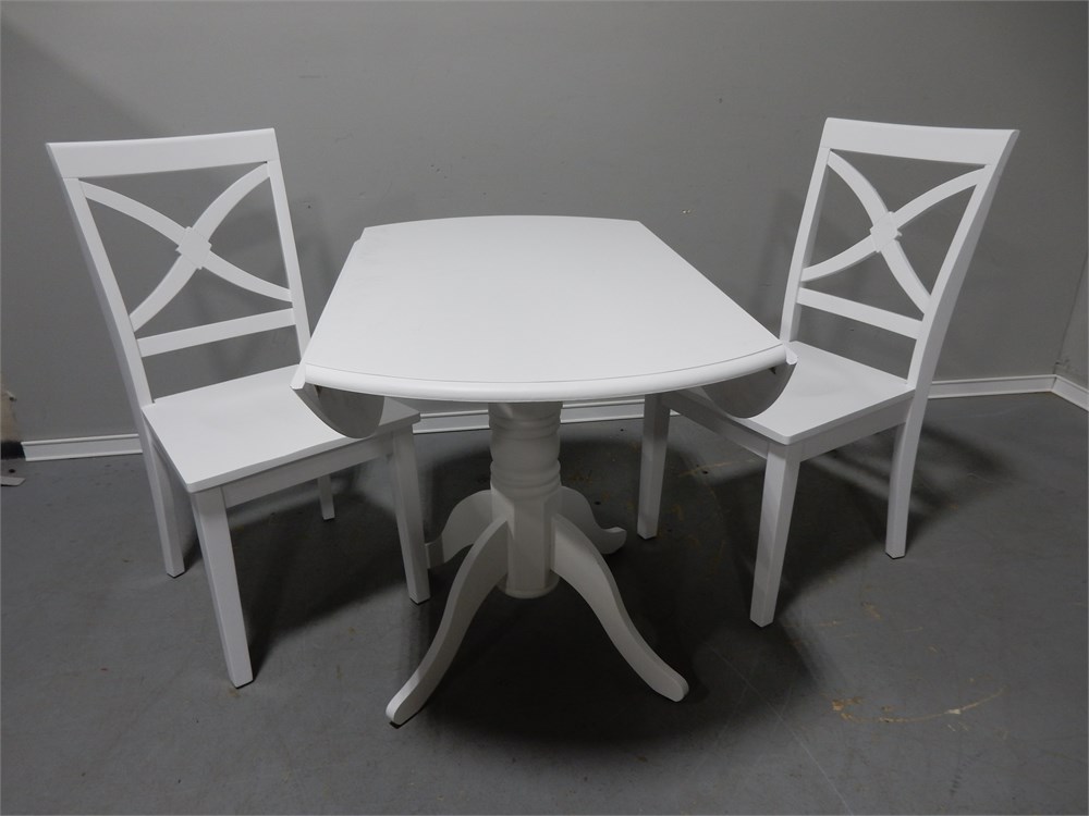 Transitional Design Online Auctions - White Drop Leaf Table / Chairs