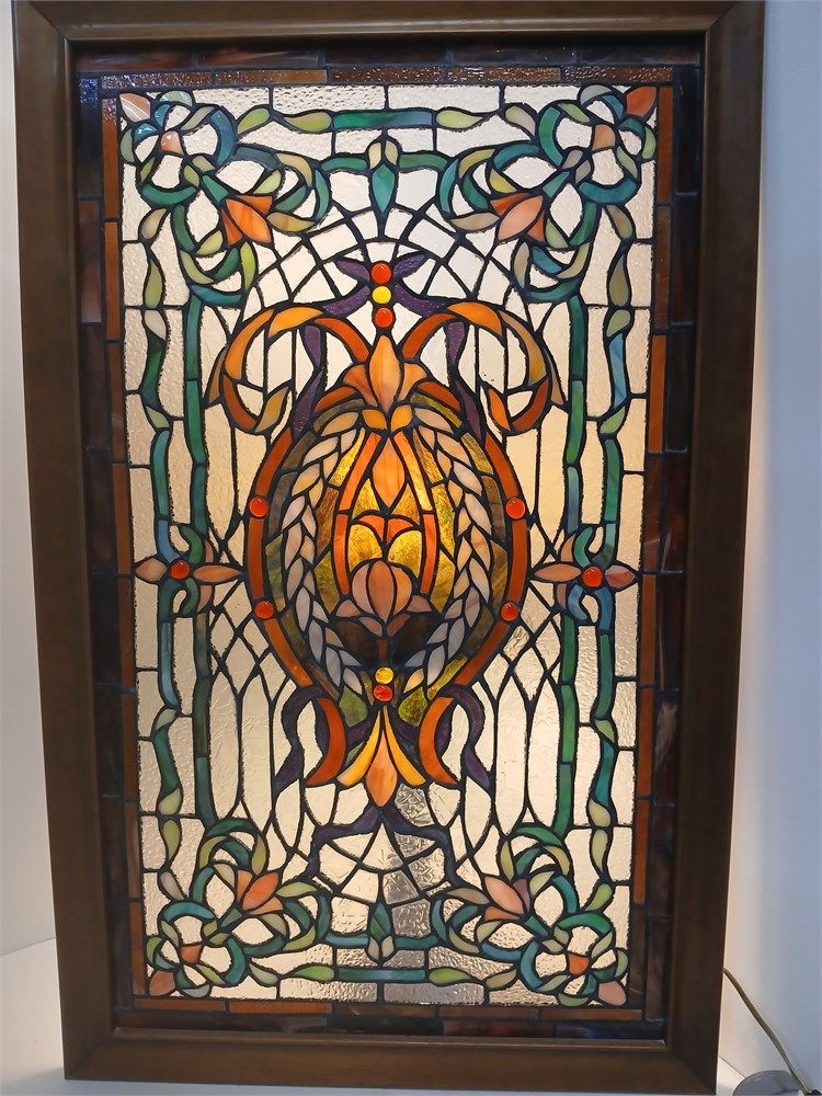 Transitional Design Online Auctions - HORIZONTAL STAINED GLASS WINDOW PANEL