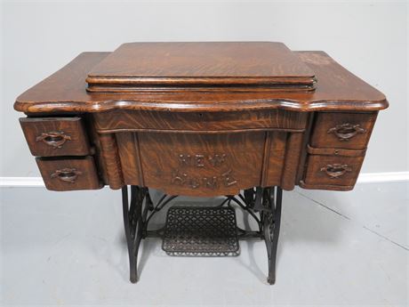 Transitional Design Online Auctions - Antique New Home Treadle Sewing ...