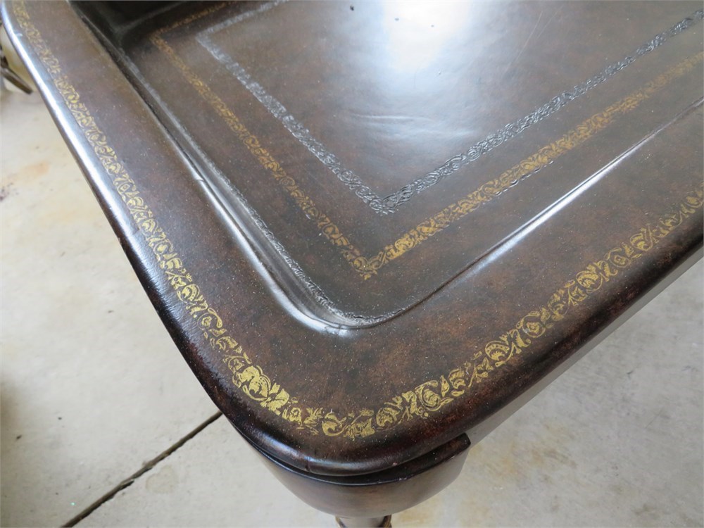 Transitional Design Online Auctions - Chinese Chinoiserie Hand Tooled Leather Table