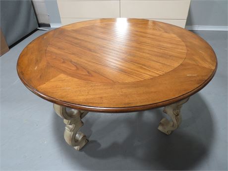 Transitional Design Online Auctions - Oak Top Round Coffee Table