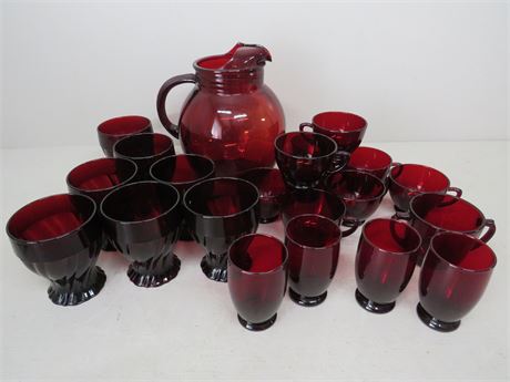 Transitional Design Online Auctions - Ruby Glassware Set