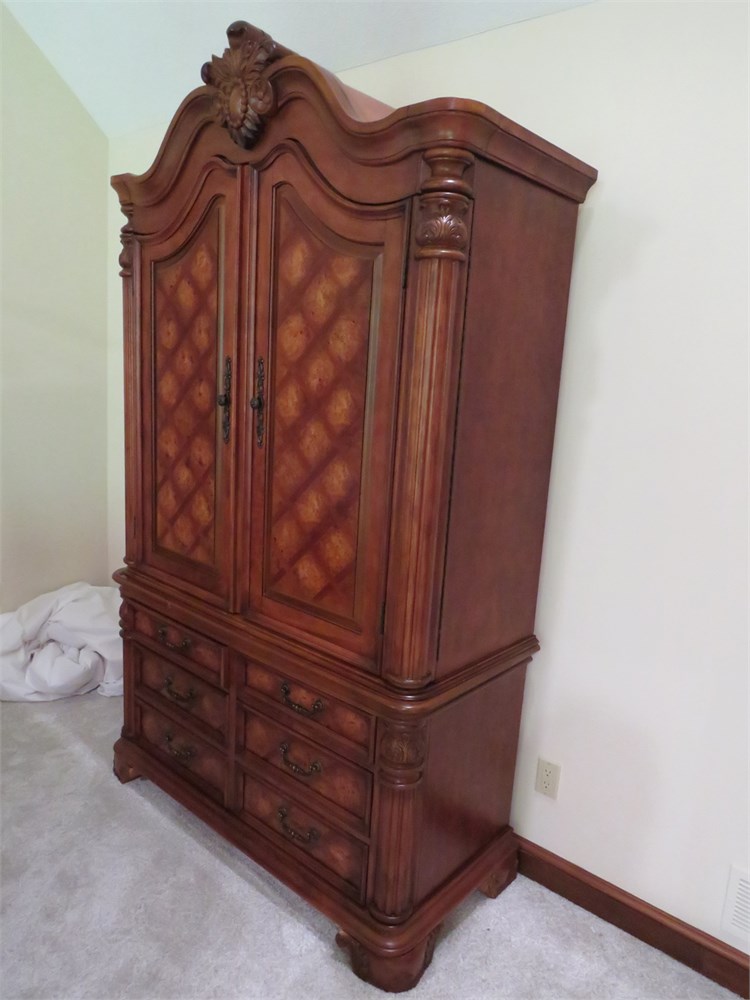Transitional Design Online Auctions - Jame Stone Wardrobe Armoire Cherry
